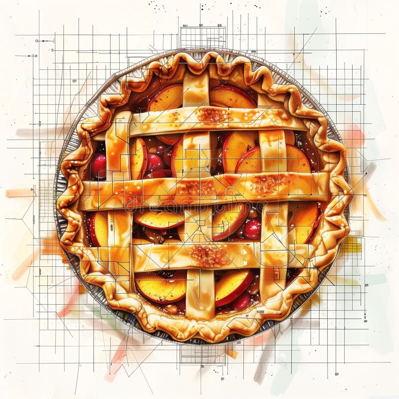Technical Drawing of a Colorful Apple Pie, for Pi Day. Stock ...