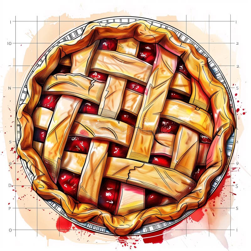 Technical Drawing of a Colorful Apple Pie, for Pi Day. Stock ...