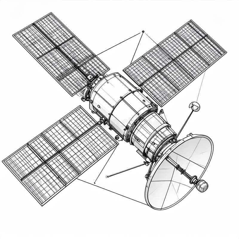 Technical Drawing of a Communication Satellite Stock Illustration ...