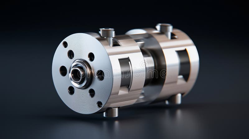 Technical Drawing of a Complex Mechanical Part on a Dark Background ...