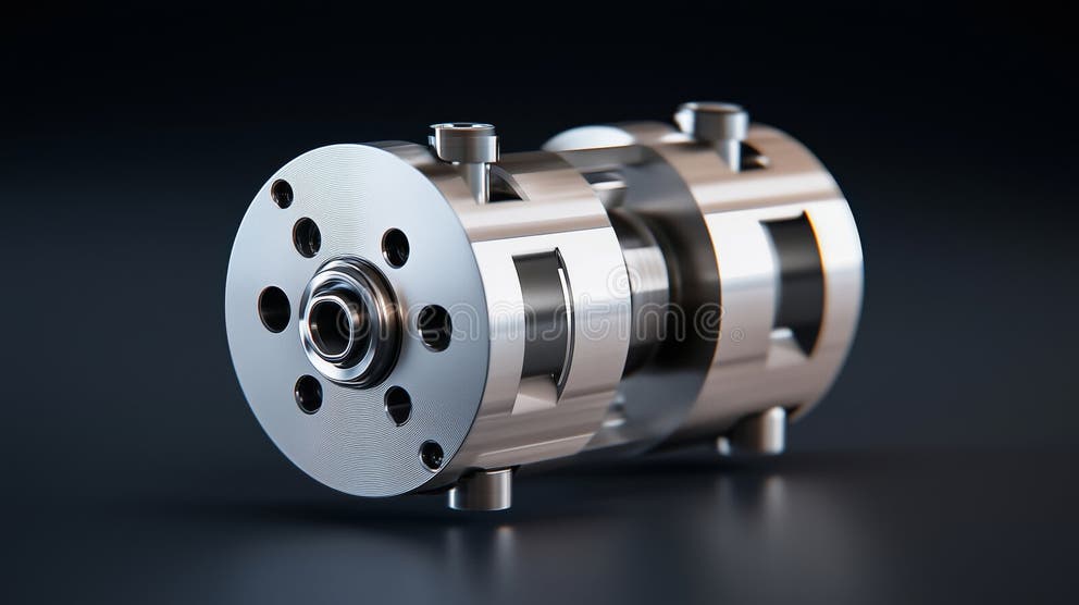 Technical Drawing of a Complex Mechanical Part on a Dark Background ...