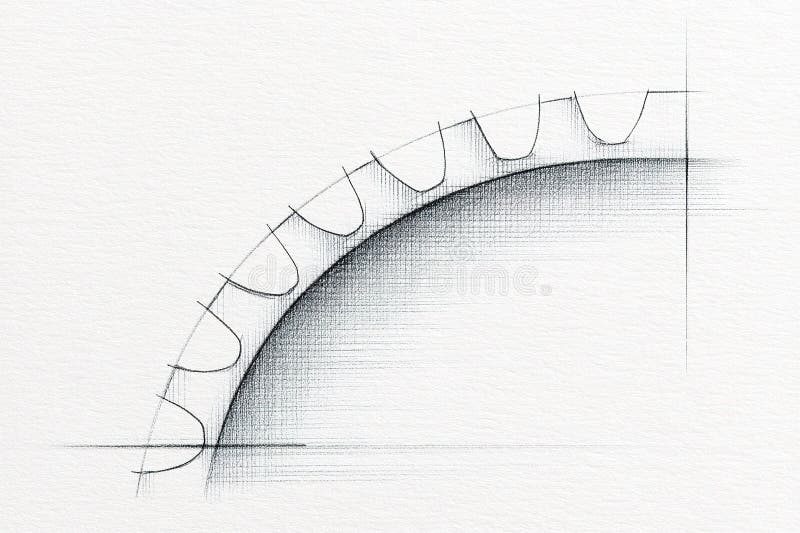 Technical Drawing of a Curved Structure with Precise Hatch Lines in a ...