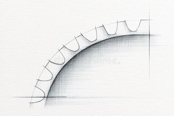 Technical Drawing of a Curved Structure with Precise Hatch Lines in a ...