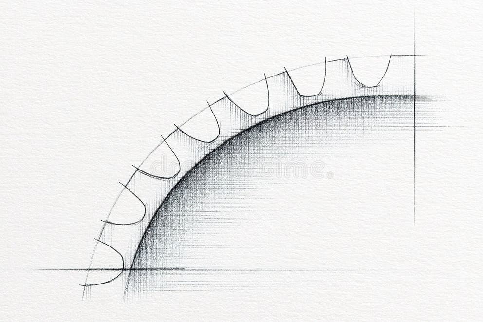 Technical Drawing of a Curved Structure with Precise Hatch Lines in a ...