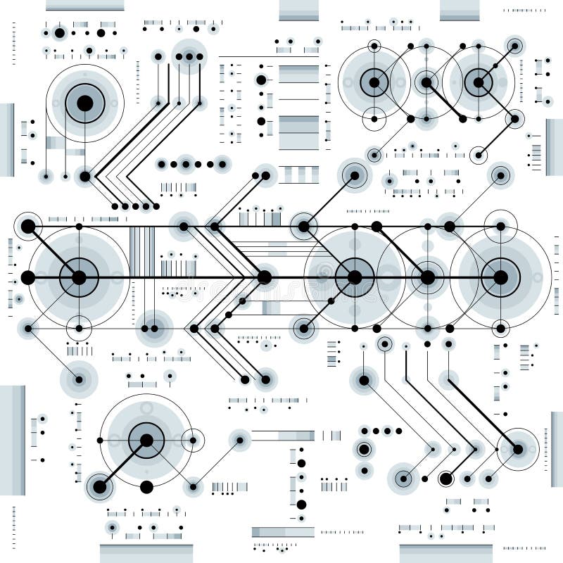 Technical Drawing With Dashed Lines And Geometric Shapes, Vector Stock ...