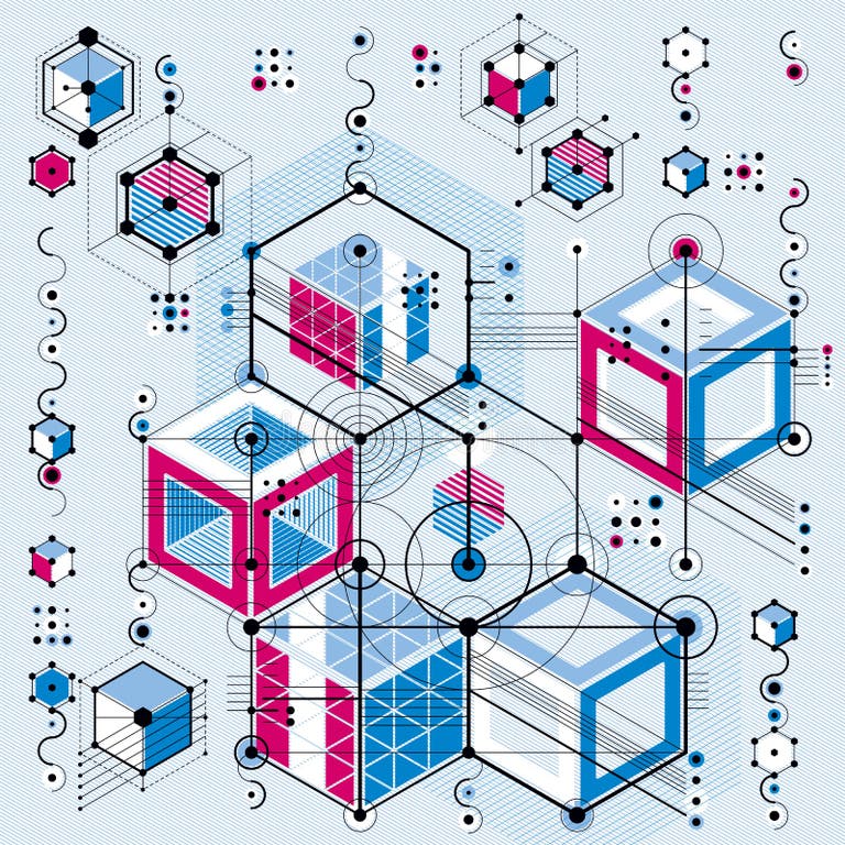 Technical Drawing with Dashed Lines and Geometric Shapes, Vector Stock ...