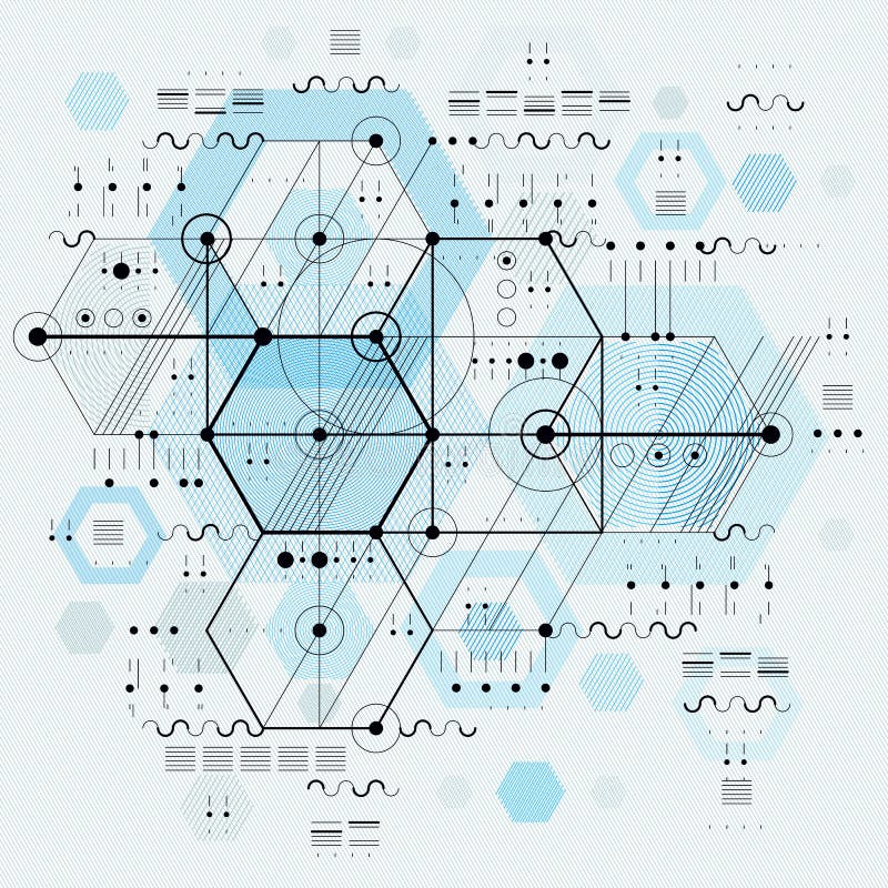 Technical Drawing with Dashed Lines and Geometric Shapes, Vector Stock ...