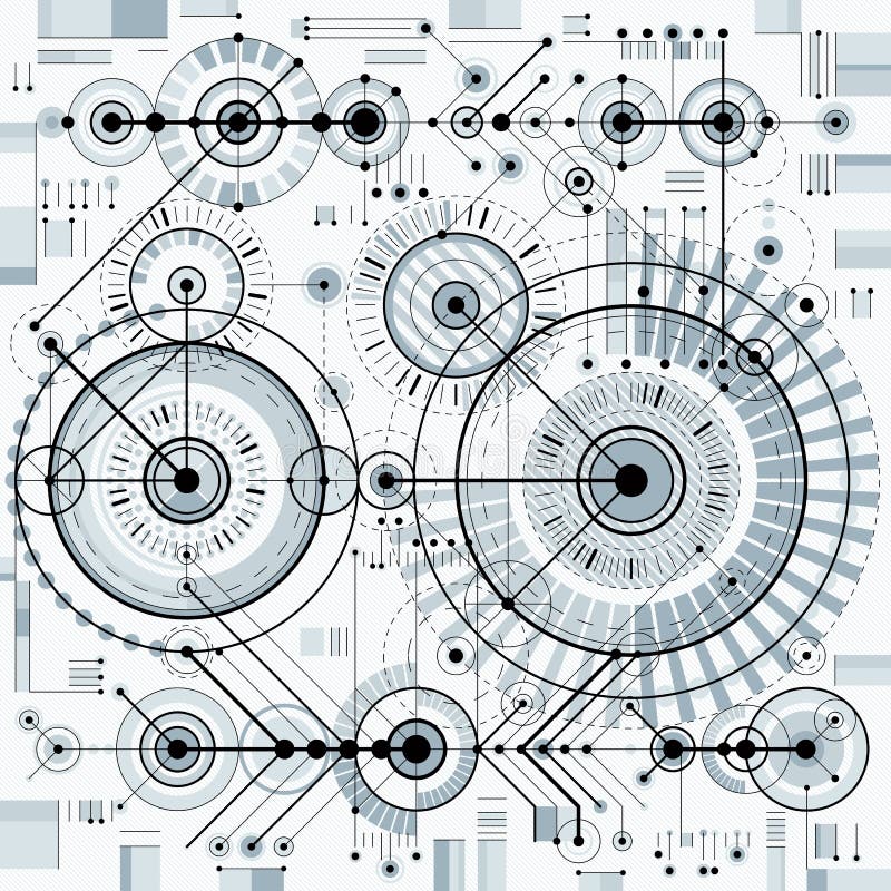 Technical Drawing with Dashed Lines and Geometric Shapes, Vector Stock ...