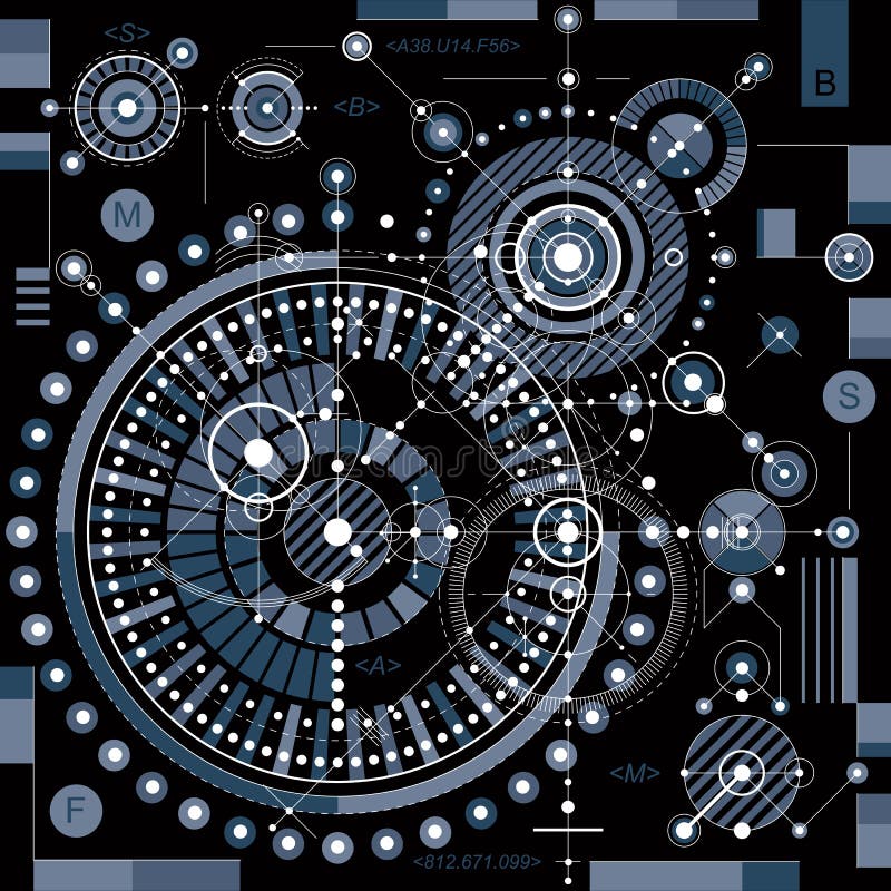 Technical Drawing with Dashed Lines and Geometric Shapes, Vector Stock ...