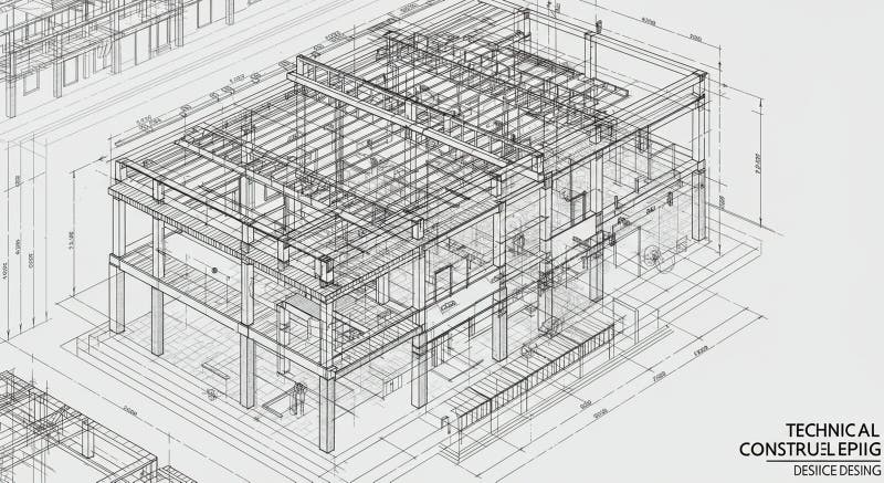 Technical Drawing Depicts a Detailed Architectural Design of a Multi ...