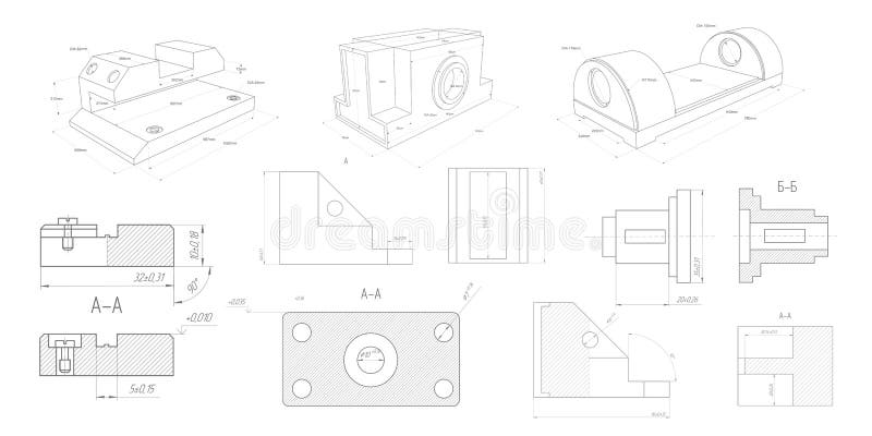 Technical Drawing of Details.Engineering Technology Design.a Set of ...