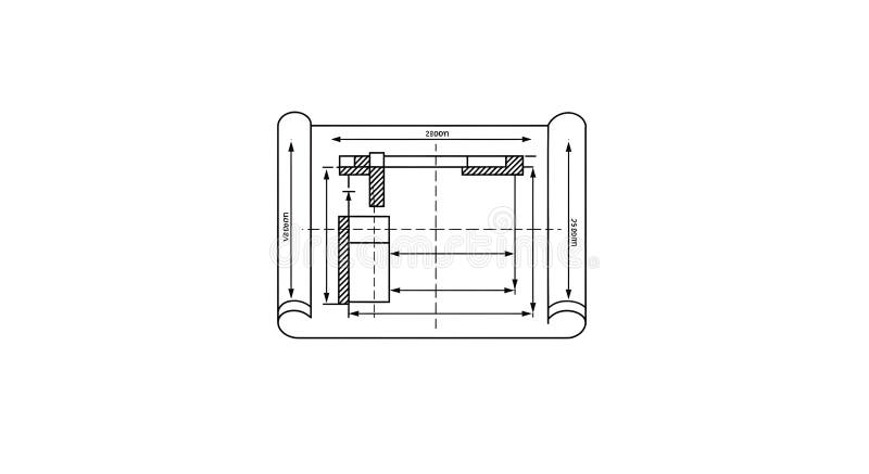 Technical Drawing with Dimensions on Rolled Blueprint Stock Photo ...