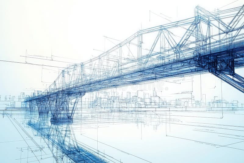 Bridge Design Blueprint Showcasing Structural Elements and Urban ...