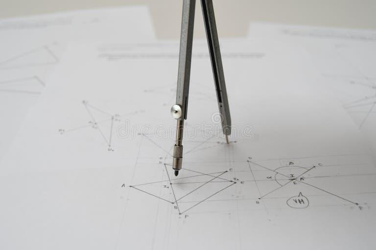 Technical Drawing with Drafting Compass, Paper Stock Photo - Image of ...