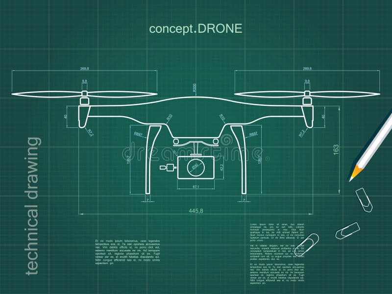 Technical Drawing Drone with Green Paper Background Stock Vector ...