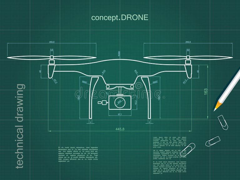 Technical Drawing Drone with Green Paper Background Stock Vector ...