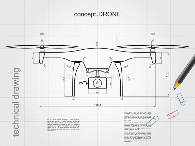 Technical Drawing Drone with White Paper Background Stock Vector ...