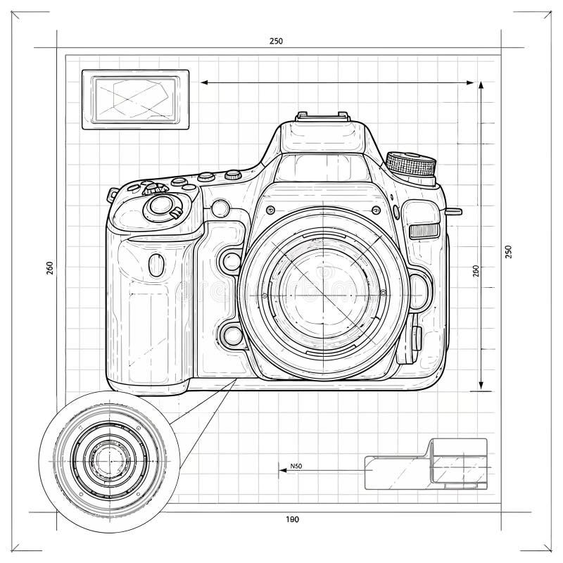 Technical Drawing of a DSLR Camera Stock Illustration - Illustration of ...