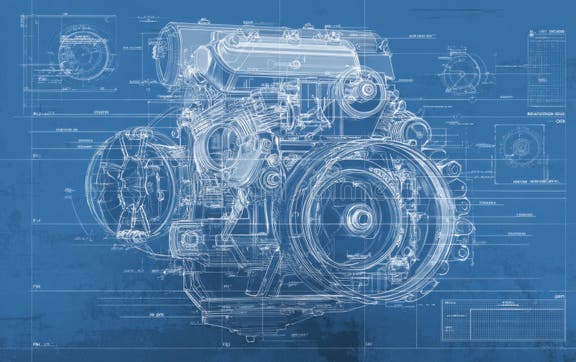 Technical Drawing of an Engine Showing Detailed Design Specifications ...