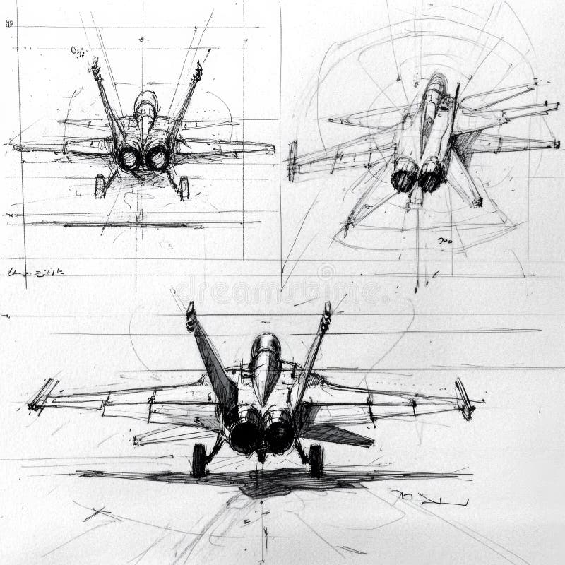 Technical Drawing of F18 Jet Fighter with Multiple Perspective Views ...
