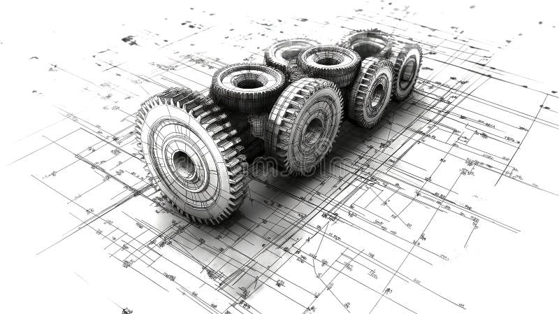 Technical Drawing Featuring a Series of Gears, Highlighting the ...
