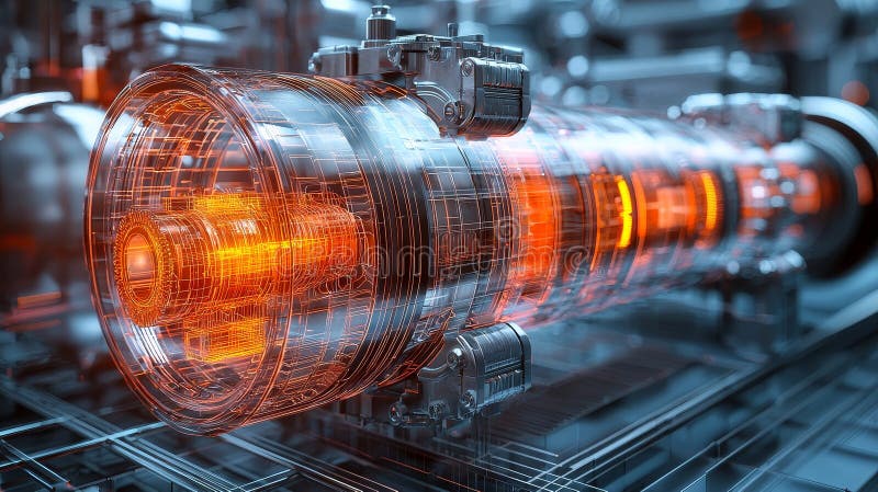 Technical Drawing of Futuristic Engine with Glowing Elements Stock ...
