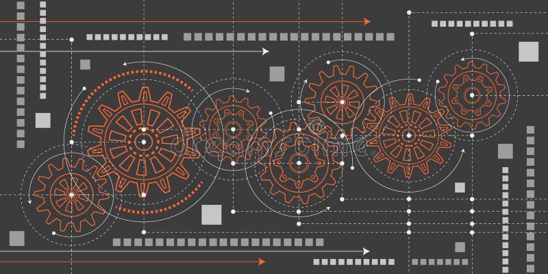 Technical Drawing of Gears on a Black Background.Engineering Technology ...