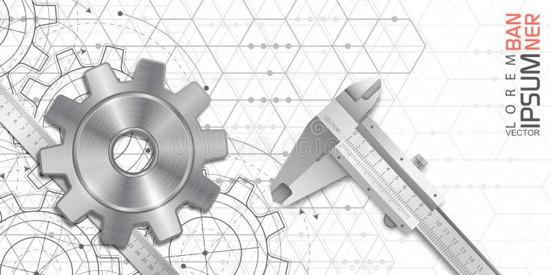 Technical Drawing of Gears .Engineering Plan .Calipers Vector.Geometric ...