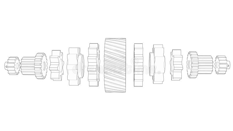 Technical Drawing of Gears .Engineering Technical Drawing on a White ...