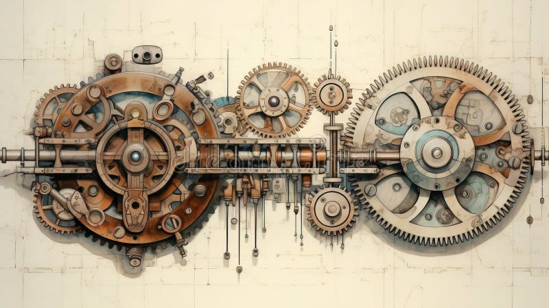 Technical Drawing of Gears Illustration Background, AI Generation Stock ...