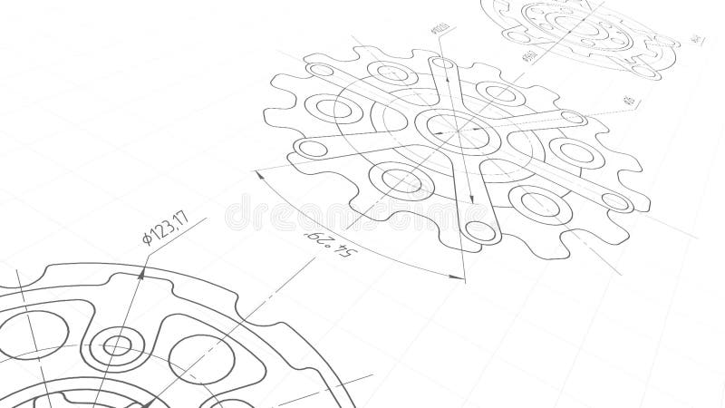 Technical Drawing of Gears .Technology White Background .Rotating ...
