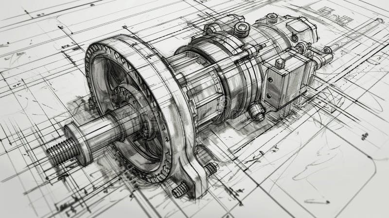 Technical Drawing of Gears .Rotating Mechanism of Round Parts .Machine ...