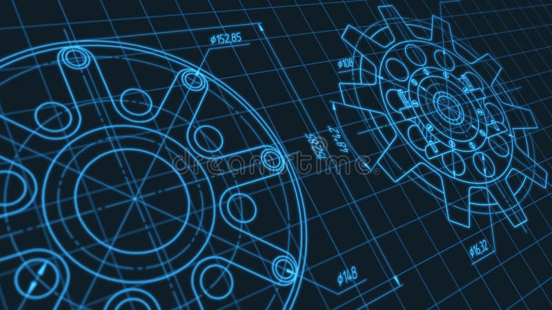 Technical Drawing of Gears .Rotating Mechanism of Round Parts .Machine ...