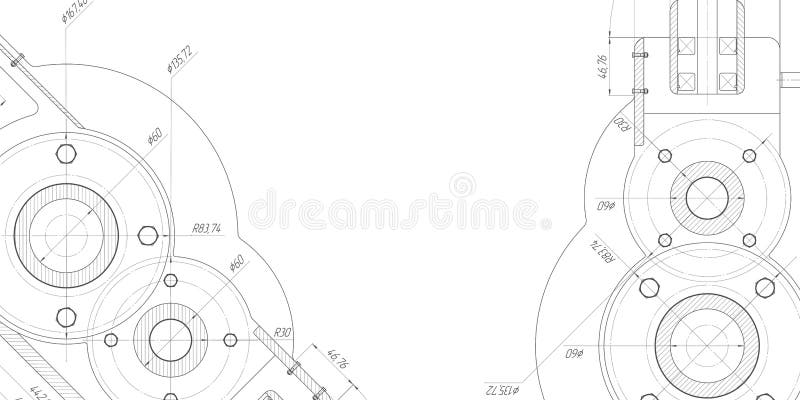 Technical Drawing of Gears .Rotating Mechanism of Round Parts .Machine ...