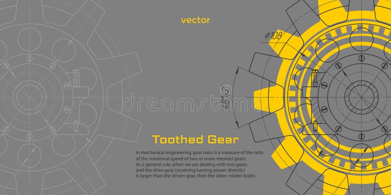 Technical Drawing of Gears .Rotating Mechanism of Round Parts .Machine ...