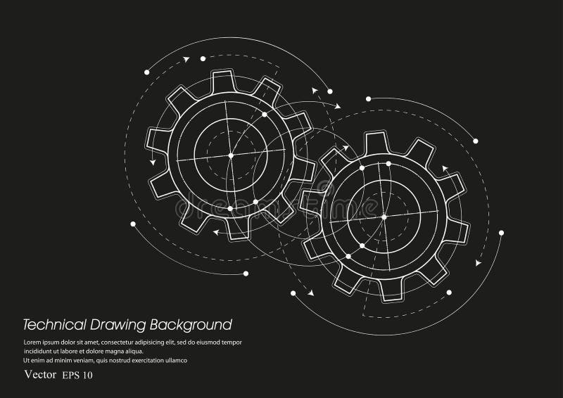Technical Drawing of Gears .Rotating Mechanism of Round Parts .Machine ...