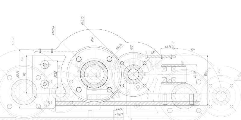 Technical Drawing of Gears .Rotating Mechanism of Round Parts .Machine ...