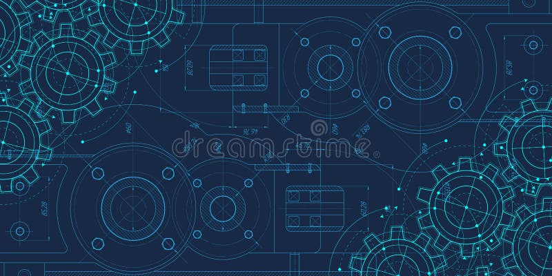Technical Drawing of Gears .Rotating Mechanism of Round Parts. School ...