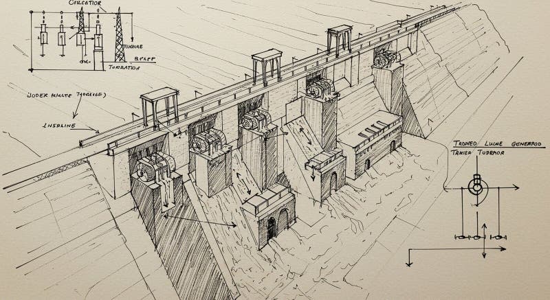 Hydroelectric Dam Drawing Stock Illustrations – 862 Hydroelectric Dam ...