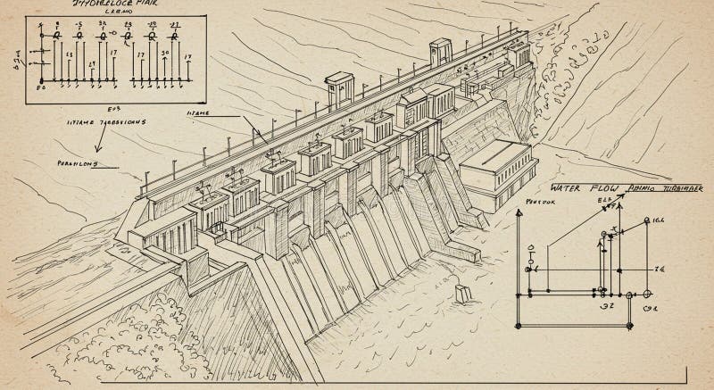 Hydroelectric Dam Drawing Stock Illustrations – 862 Hydroelectric Dam ...