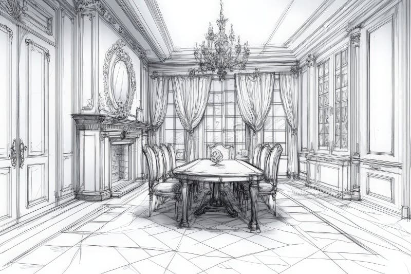 Dining Room Drawing Stock Illustrations – 4,486 Dining Room Drawing ...