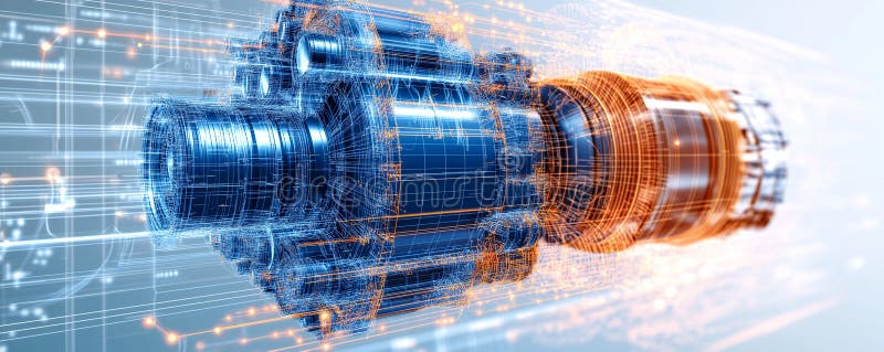 Technical Drawing of Industrial Engine with Intricate Details and ...