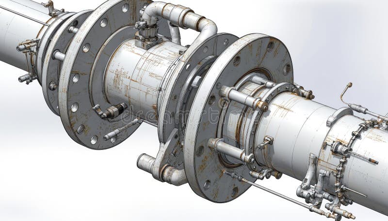 Technical Drawing of Industrial Pipeline with Flange Connection ...