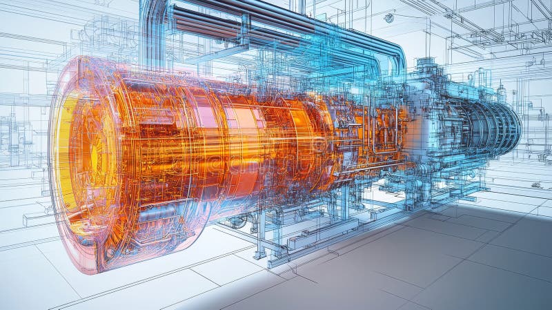 Technical Drawing of Jet Engine Showcasing Intricate Details Stock ...
