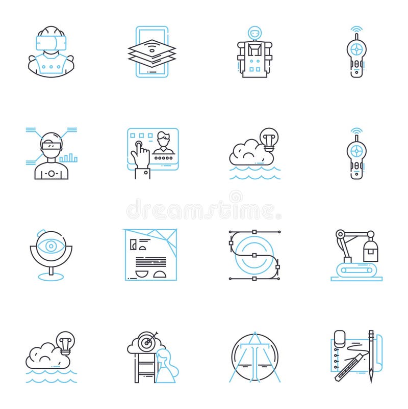 Technical Drawing Linear Icons Set. Blueprint, Schematic, Drafting ...