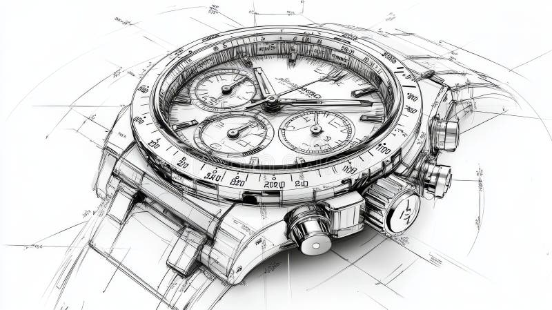 Technical Drawing of a Luxury Chronograph Watch Design for Horology ...