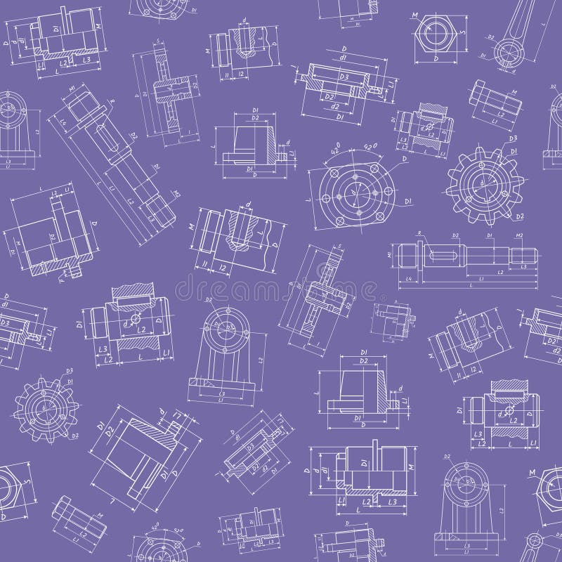 Technical Drawing, Machine Details. Seamless Pattern (violet). Stock ...