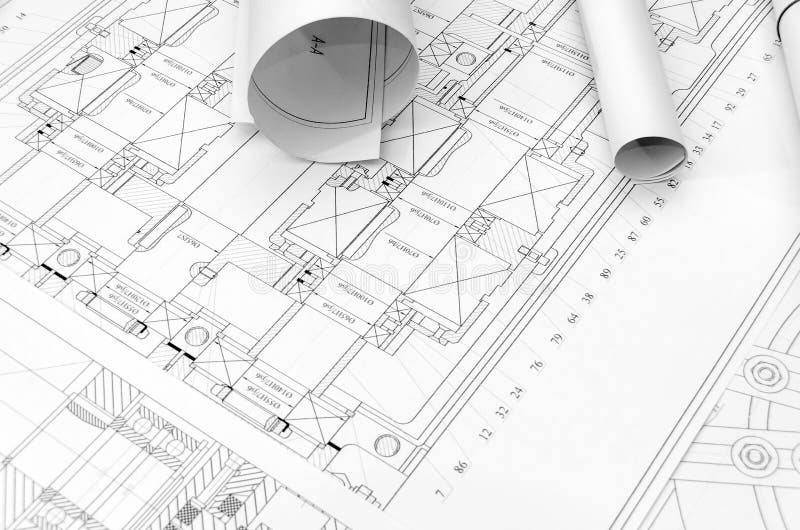 Technical Drawing - Machine Parts Close Up Stock Photo - Image of ...