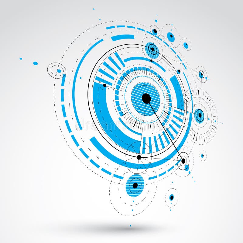 Technical Drawing Made Using Dashed Lines and Geometric Circles. Stock ...