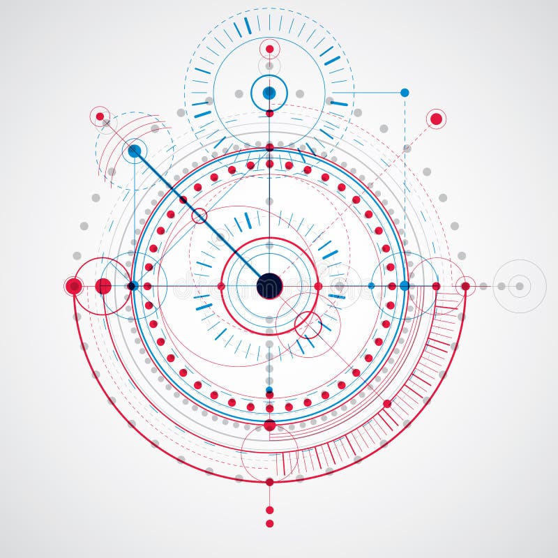 Technical Drawing Made Using Dashed Lines and Geometric Circles. Stock ...